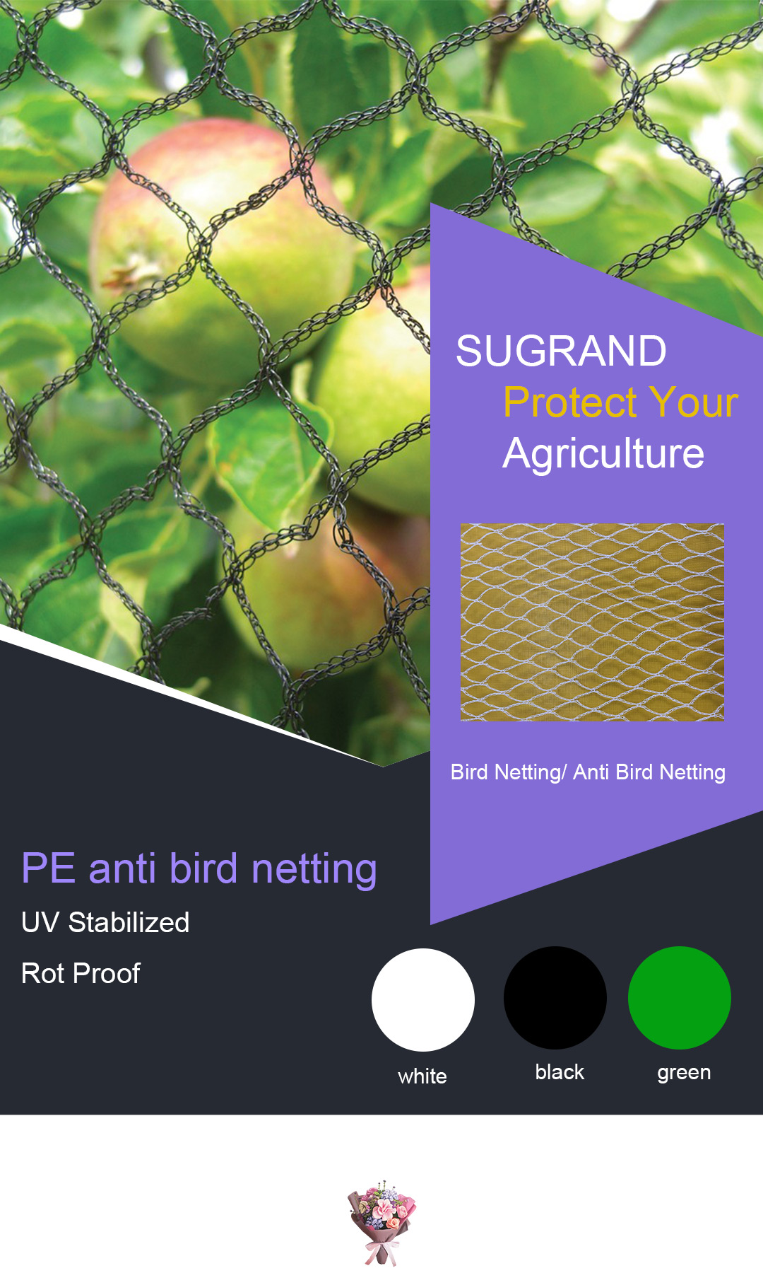100% HDPE Agriculture Bird Protection NetManufacturer from China